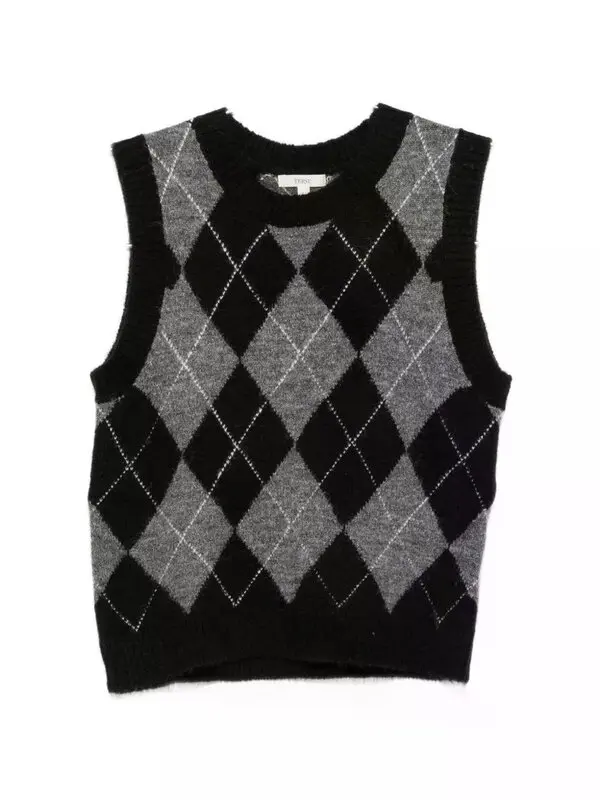 YERSE Argyle-knit Sweater Vest - Black
