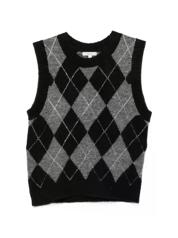 YERSE Argyle Knit Sweater Vest - Black