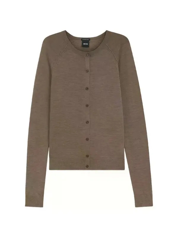 BOSS Crewneck Cardigan In Superfine Merino Wool - Brown