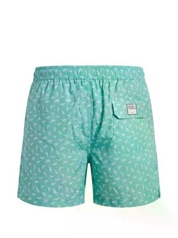 Fedeli Madeira Dolphin-print Swim Shorts - Green