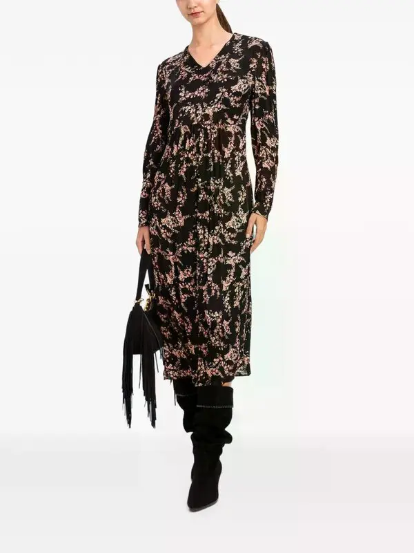 TWINSET Floral-print Long-sleeve Dress - Black