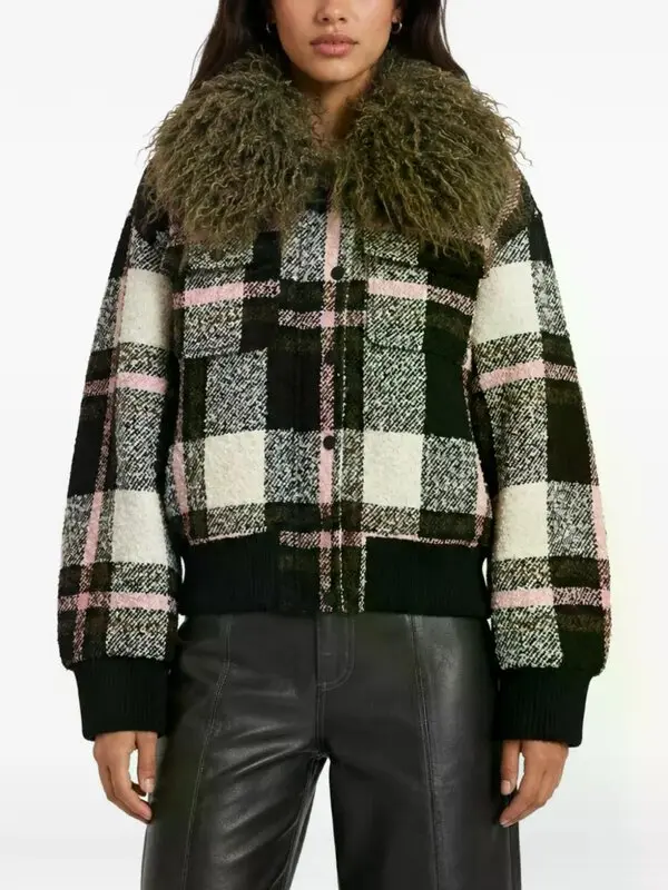 Essentiel Antwerp Check Faux-fur Collar Jacket - Black