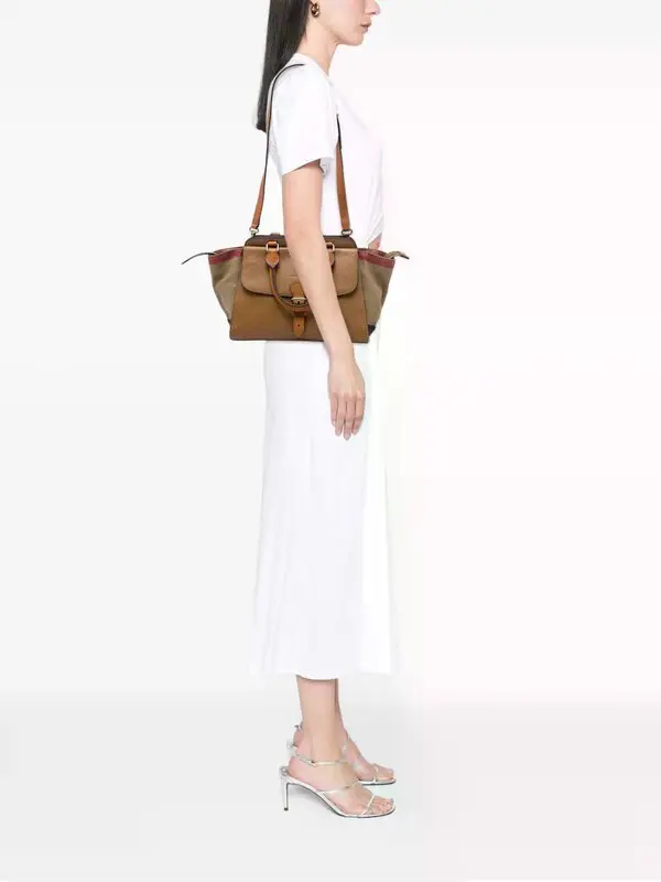 Burberry 2000-2017 Leather And House Check Canvas Harcourt Satchel