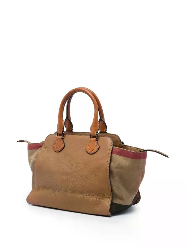 Burberry 2000-2017 Leather And House Check Canvas Harcourt Satchel