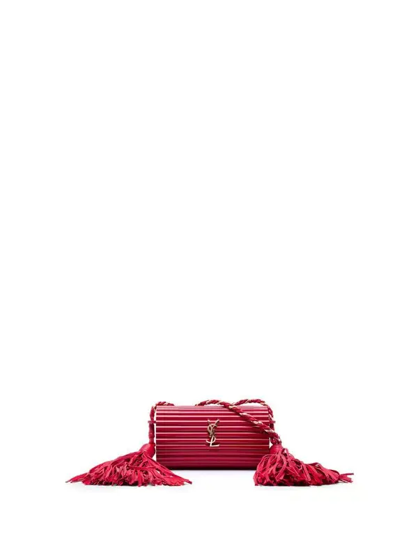 Saint Laurent 2016 Ribbed Acrylic And Lambskin Fringe Monogram Opium Box Bag Crossbody Bag - Red