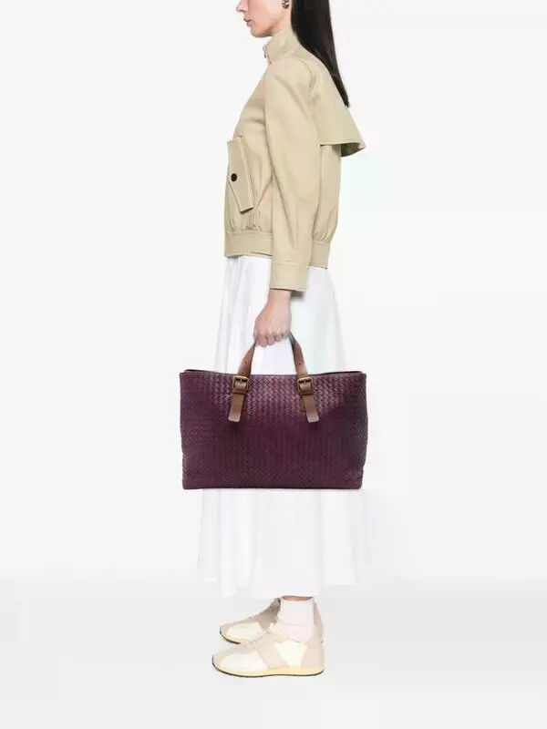 Bottega Veneta 2010 Bicolor Nappa Intrecciato Belt Strap Tote Bag - Purple