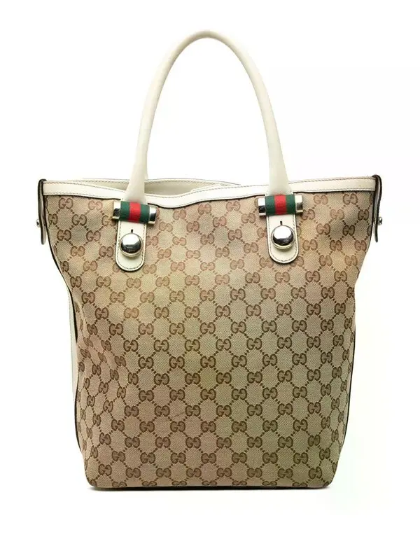 Gucci 2000-2015 Gg Canvas Web Match Ball Tote Bag - White