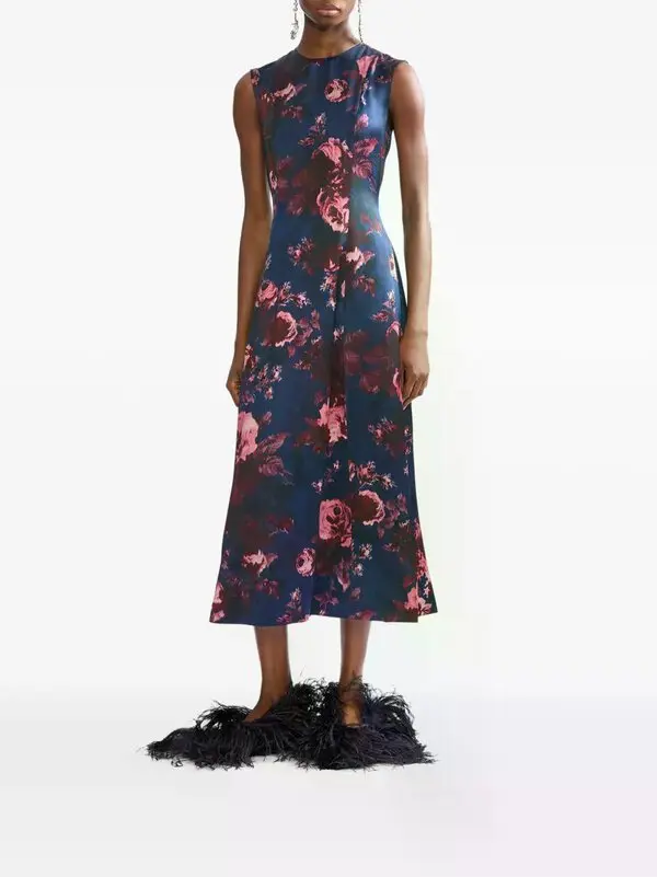 Erdem Floral Print Sleeveless Midi Dress