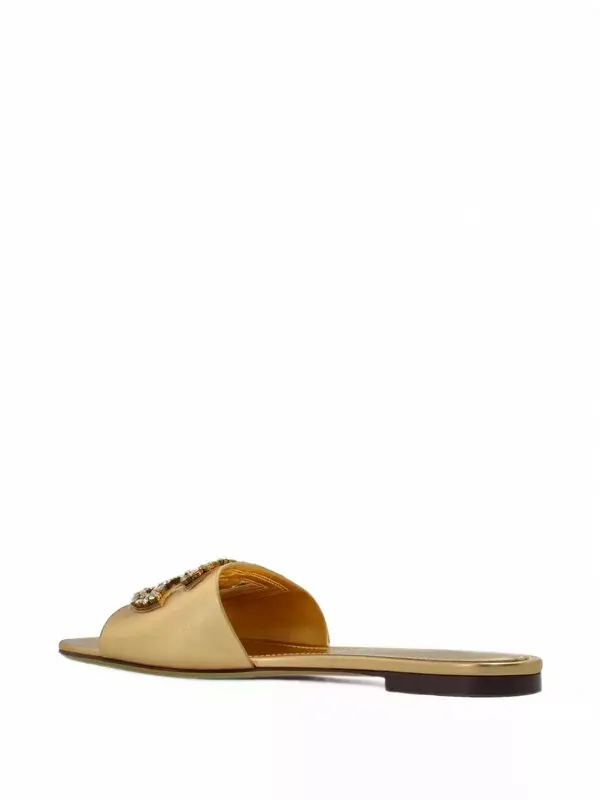 Dolce & Gabbana Crystal-embellished Leather Flat Sandals - Gold