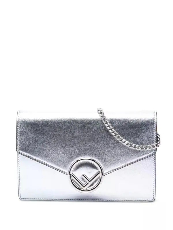 Fendi 2010-2026 Metallic Leather F Is Envelope Wallet On Chain Crossbody Bag - Silver