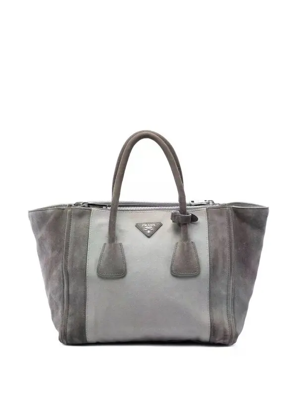 Prada Scamosciato And Canapa Twin Pocket Double Handle Satchel - Grey