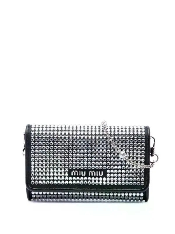 Miu Miu Soft Nappa Crystal Embellished Wallet On Chain Crossbody Bag - Black