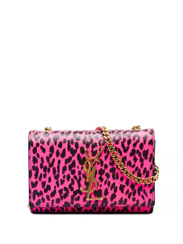 Saint Laurent 2014 Small Calfskin Leopard Print Monogram Kate Crossbody Bag - Pink