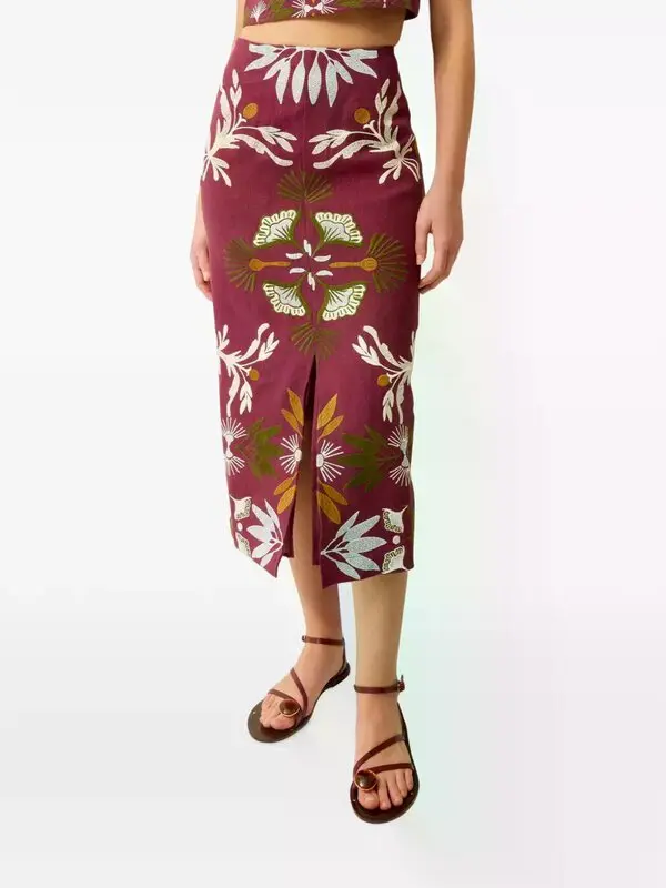 MARIE OLIVER Meara Embroidered Midi Skirt - Red