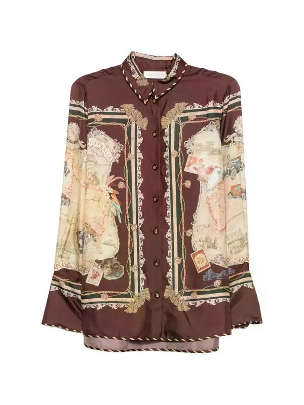Zimmermann Silk Scarf Print Shirt - Brown