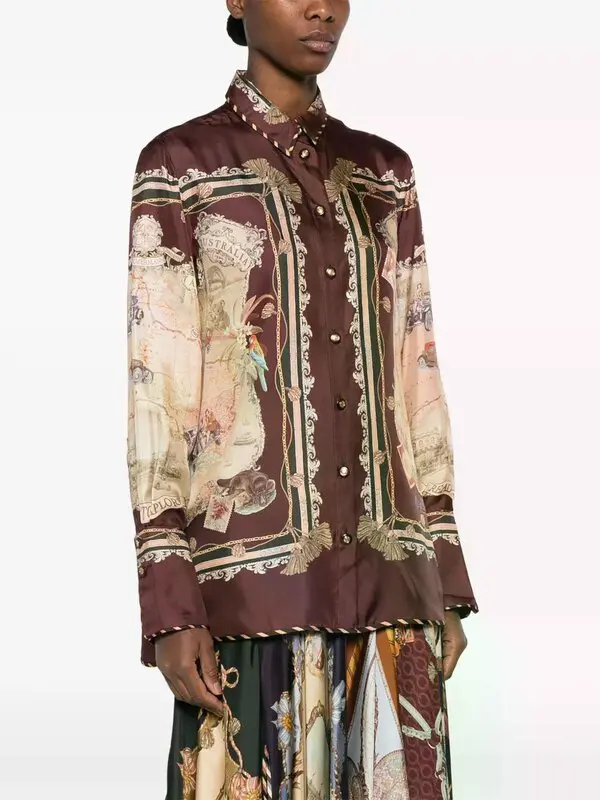 Zimmermann Graphic Print Silk Shirt - Brown
