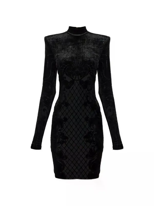 Balmain Velvet Turtleneck Mini Dress - Black