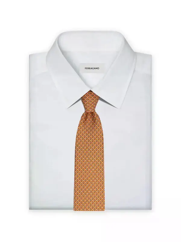 FERRAGAMO Gancini Links Print Silk Neck Tie