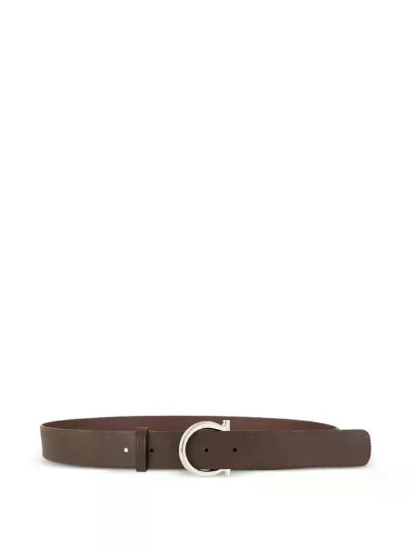 FERRAGAMO Gancini Buckle Leather Belt - Brown