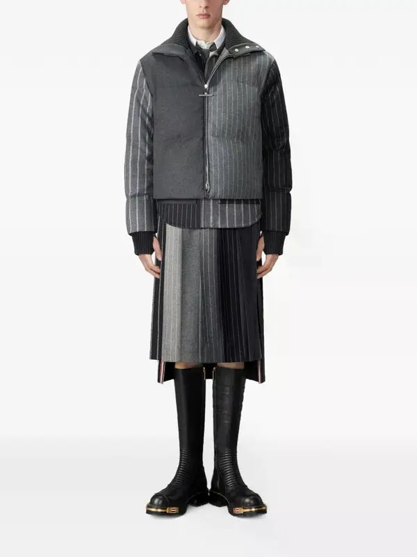 Thom Browne Flannel Fun-mix Banker-stripe Jacket - Grey