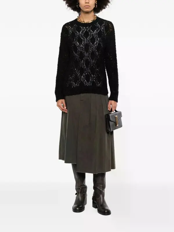 Brunello Cucinelli Double-layer Open-knit Bouclé Sweater - Black