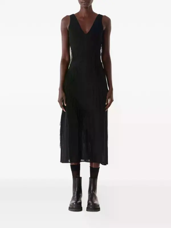 JASON WU V-neck Fringe Detail Midi Dress - Black