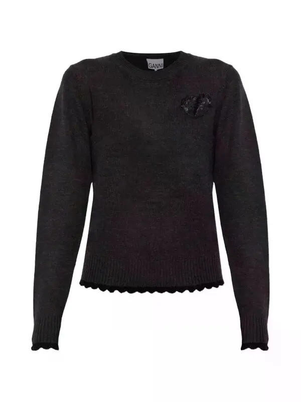 GANNI Crew-neck Wool-blend Sweater - Grey