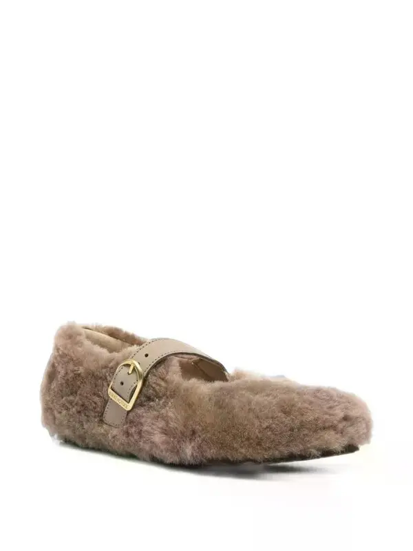 BIRKENSTOCK Santa Clarita Shearling-trim Buckle-strap Ballet Flats - Brown