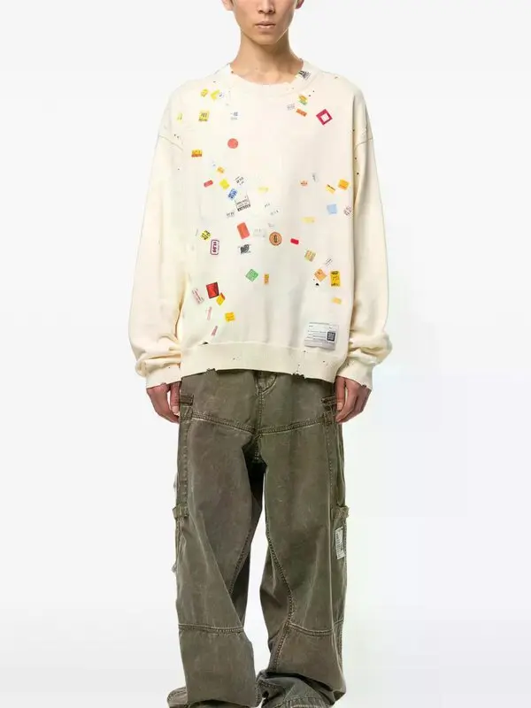 Mihara Yasuhiro Price Tag Sticker Printed Knit Sweater - Neutrals