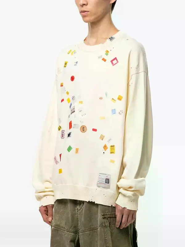 Mihara Yasuhiro Price Tag Sticker Printed Knit Sweater