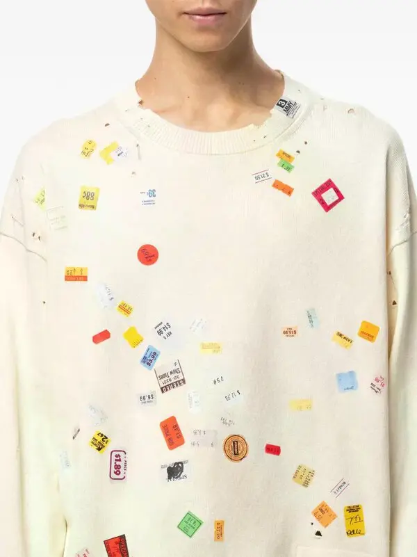 Mihara Yasuhiro Price Tag Sticker Printed Knit Sweater