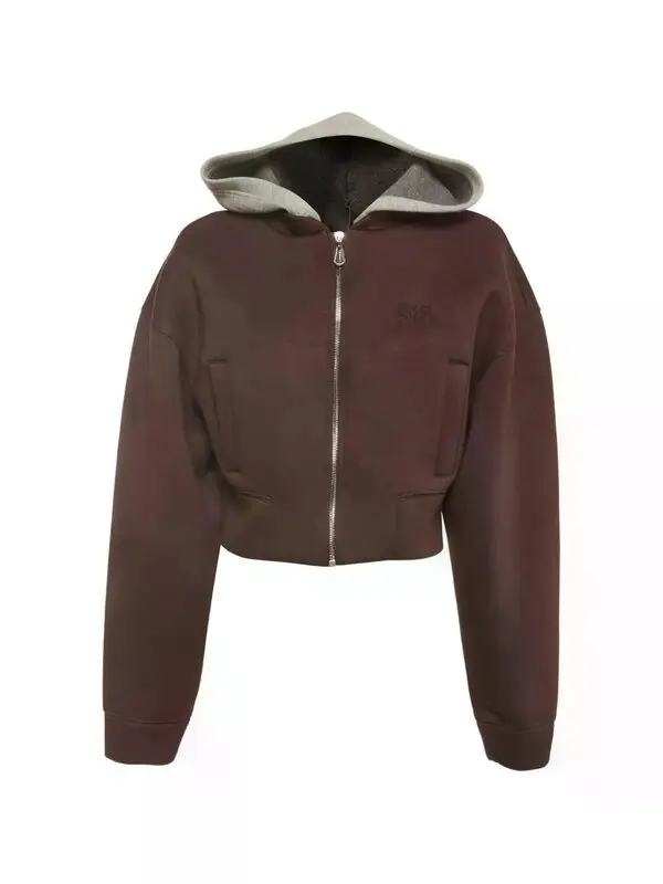 Sandro Cropped Hoodie With Embroidered Logo Detail - Brown