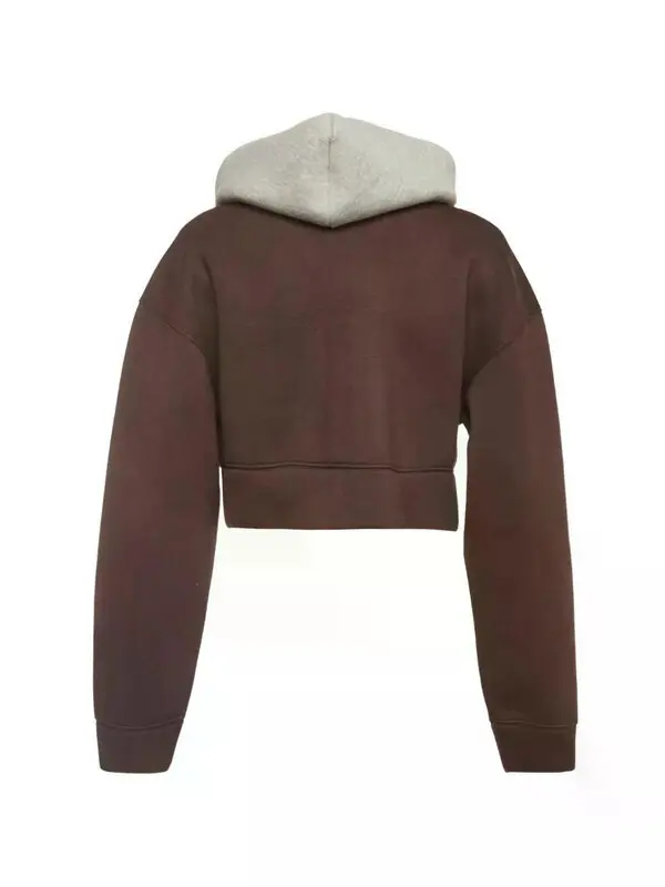 Sandro Cropped Hoodie With Embroidered Logo Detail - Brown
