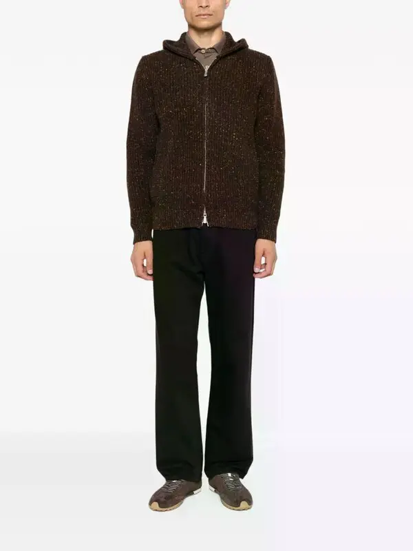 Eleventy Zip-up Ribbed-knit Hoodie