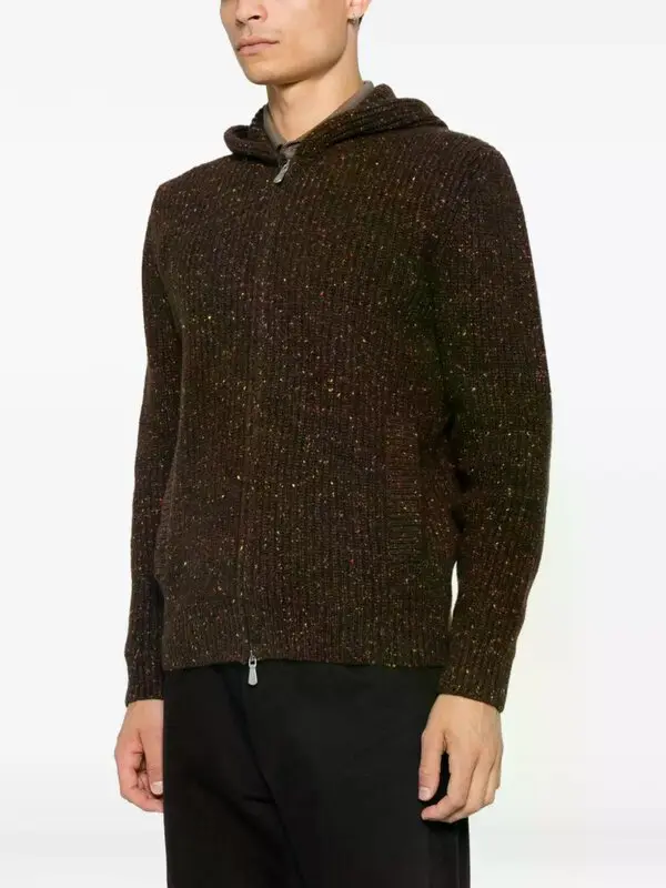 Eleventy Zip-up Ribbed-knit Hoodie
