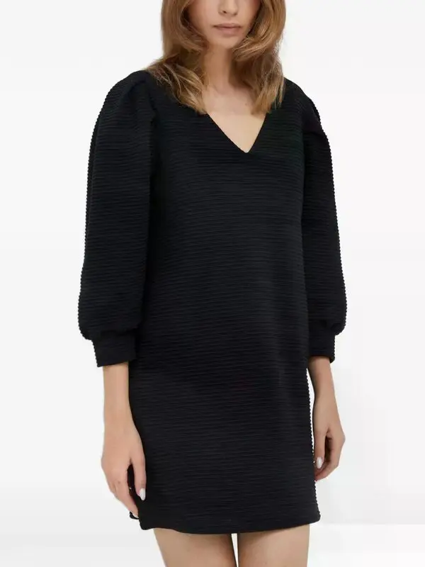 Sisley Ribbed Puff-sleeve Mini Dress - Black