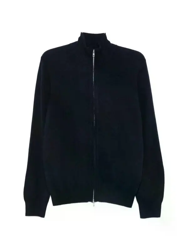 Soft Goat Zip-up High-neck Cardigan - Blue
