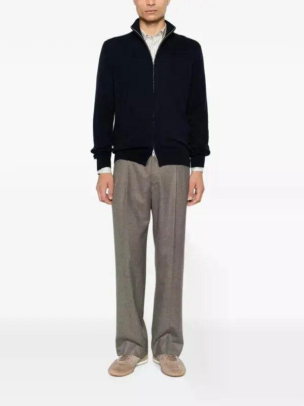Soft Goat Zip-up High-neck Cardigan