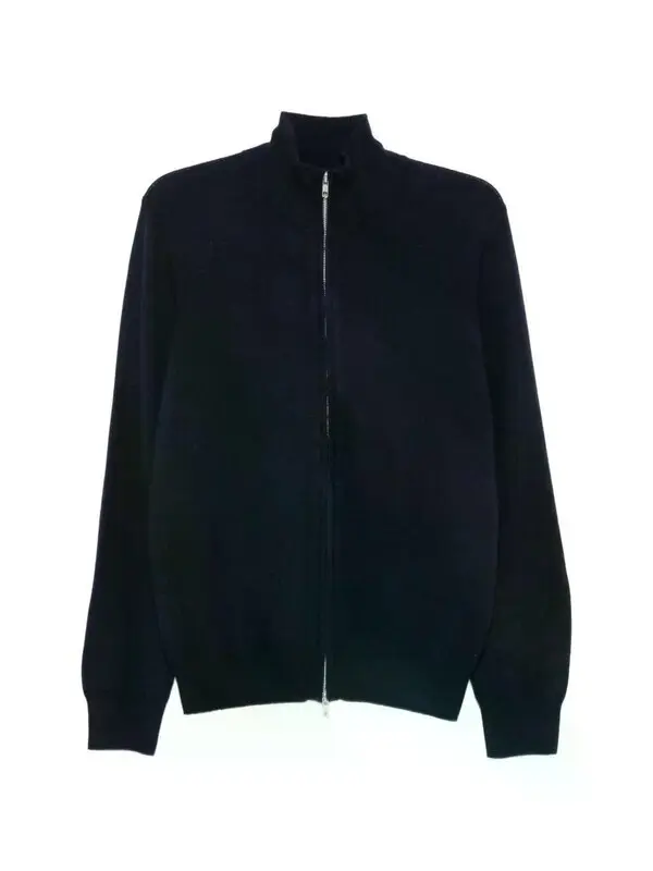 Soft Goat Zip-up High-neck Cardigan - Blue