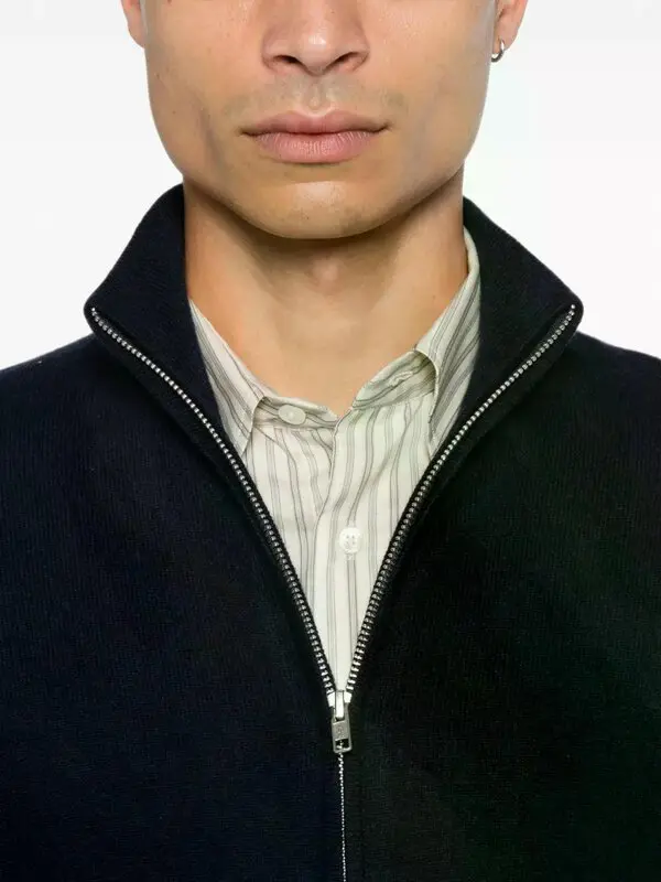 Soft Goat Zip-up High-neck Cardigan - Blue