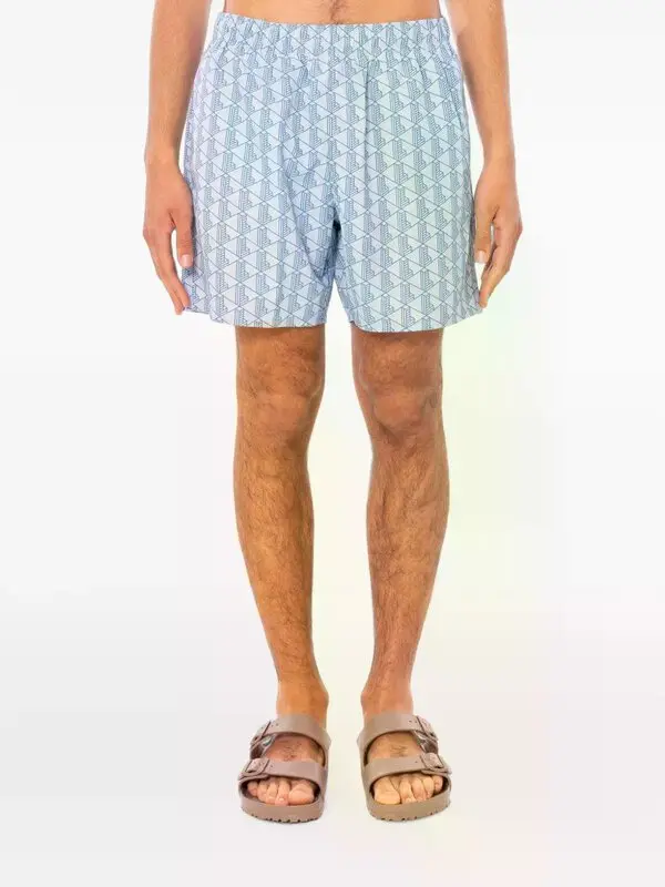 Lacoste Monogram-print Swim Shorts - Blue