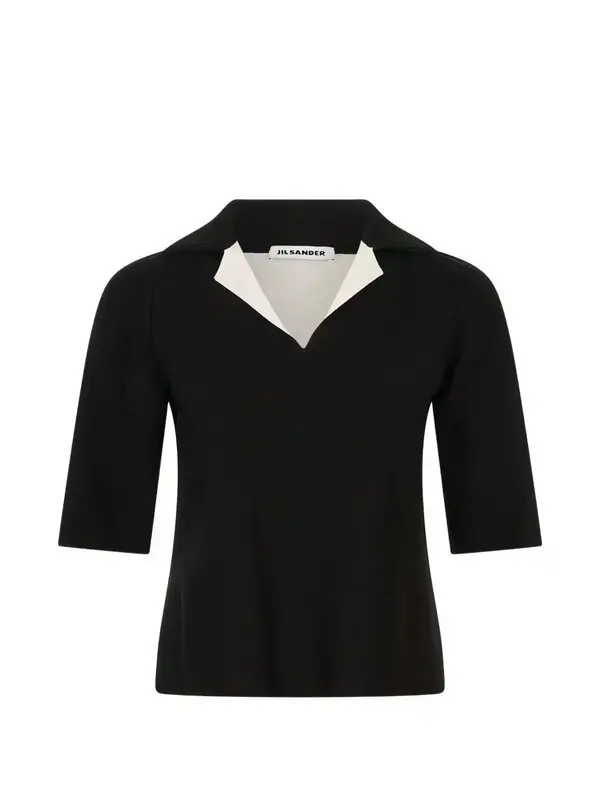JIL SANDER Contrast Collar Raglan Sleeve Top - Black