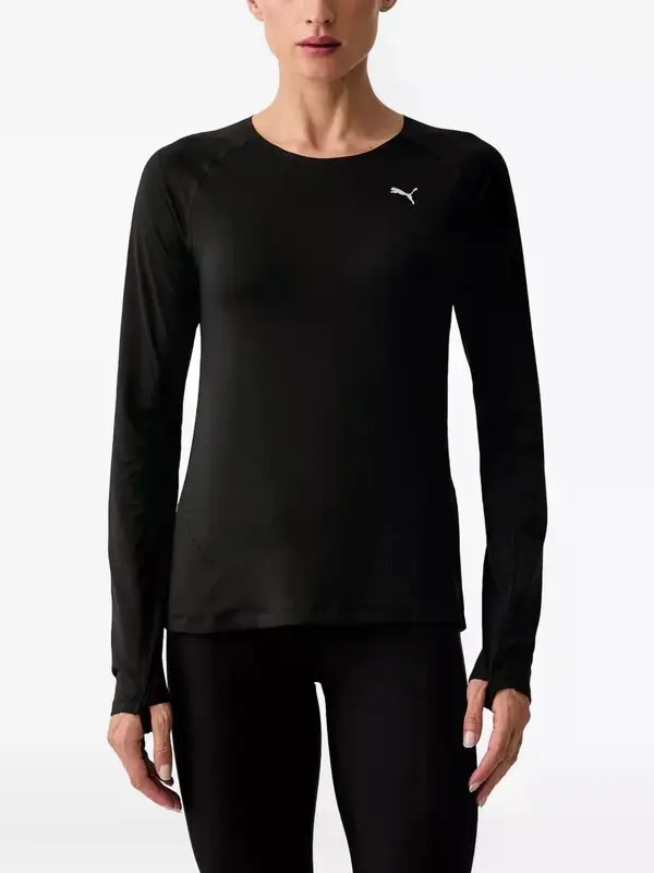PUMA Run Cloudspun Logo Print Long Sleeve Shirt - Black