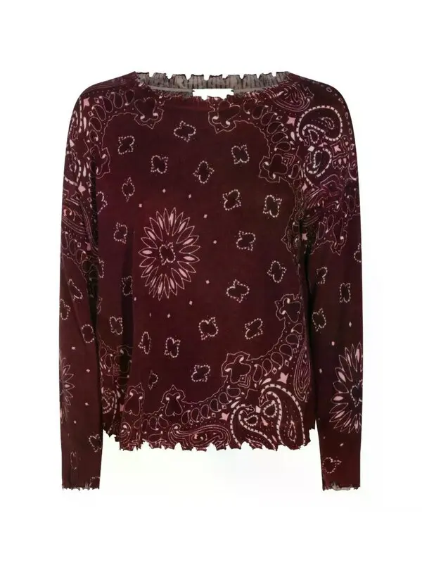 KUJTEN Paisley Print Frayed-edge Sweater - Red