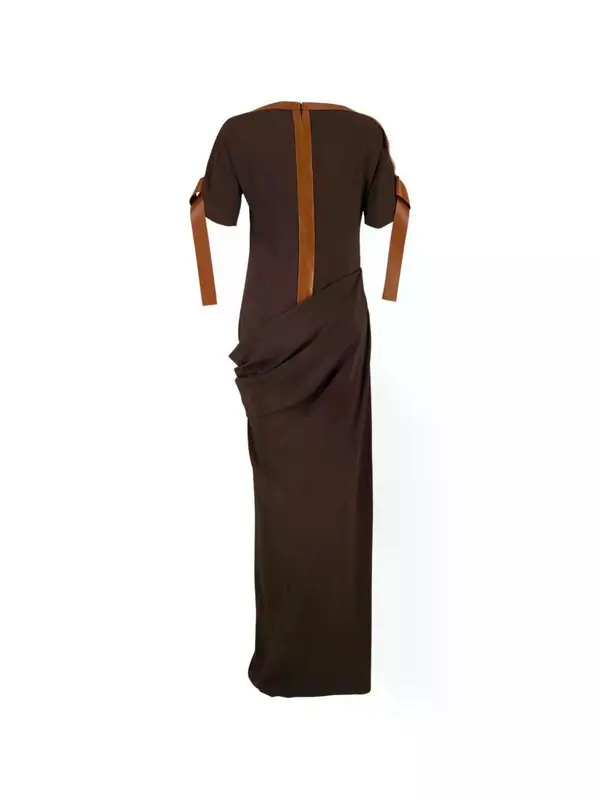 FERRAGAMO Long Viscose Dress With Knotted Leather Inserts