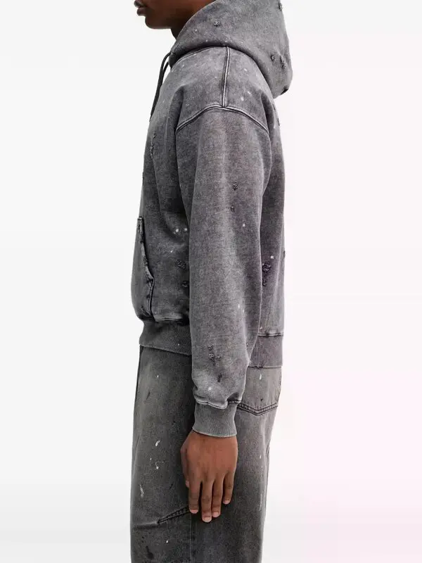 BEAMS Distressed Paint-splatter Hoodie - Grey