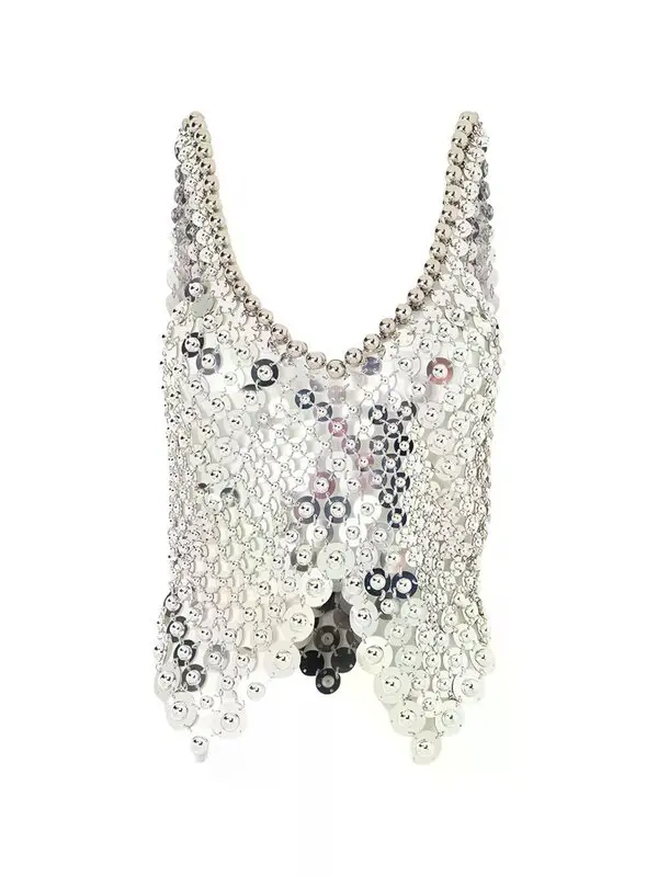 Rabanne Tone Sequin Embellished V-neck Sleeveless Top - Silver