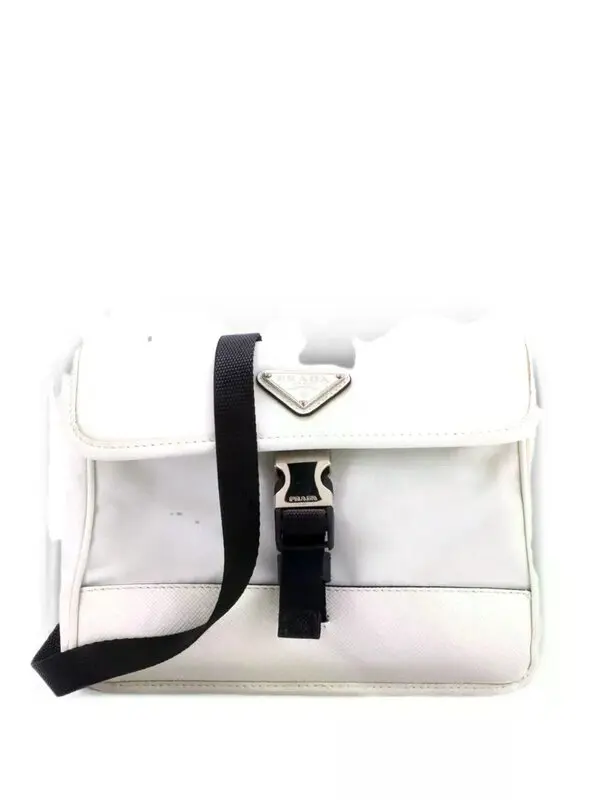 Prada Re-nylon And Leather Buckle Flap Small Crossbody Bag - White