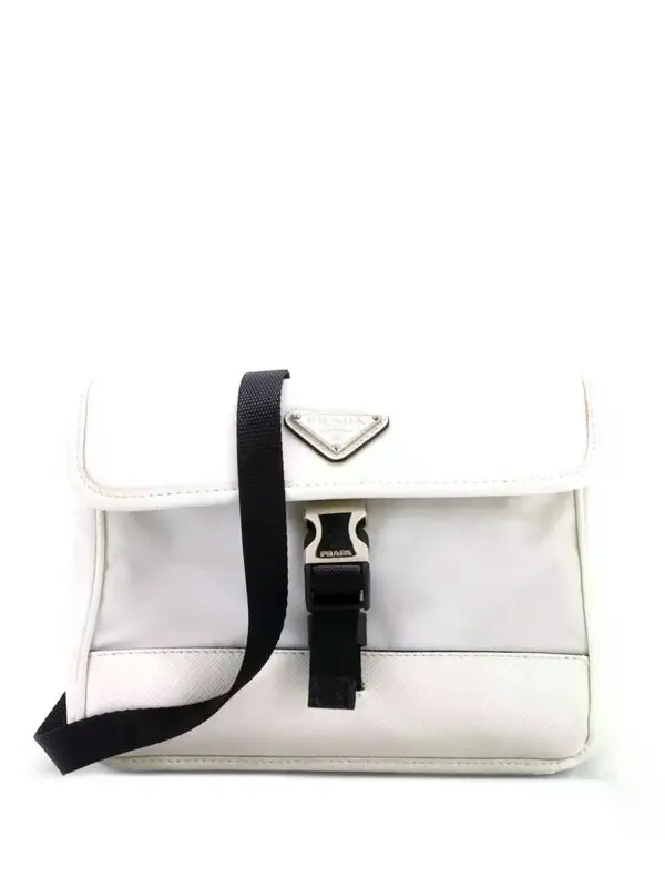 Prada Re-nylon And Leather Buckle Flap Small Crossbody Bag - White