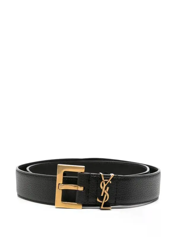 Saint Laurent Cassandre Belt In Grained Leather - Black